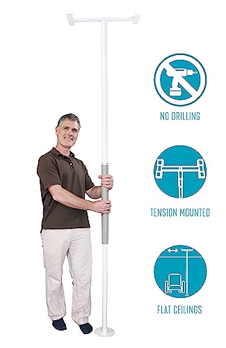 Stander Security Pole, Floor to Ceiling Transfer Pole, Elderly Grab Bar and Bathroom Rail with Padded Handle, Iceberg White