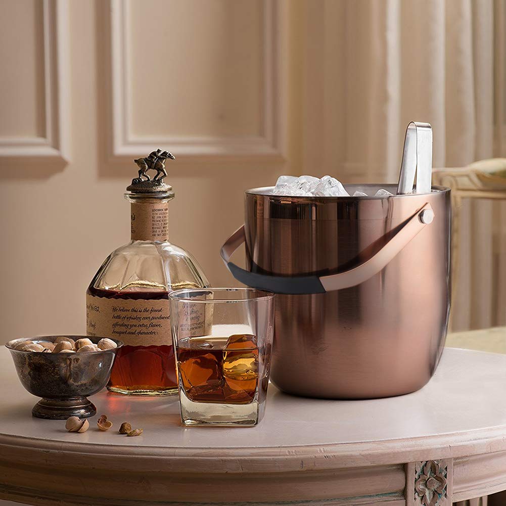 malmo Ice Bucket - Double Walled Stainless Steel Ice Bucket - Wine Bucket with Tongs & Thickened Lid (3 L) - Portable Chiller Bin Basket for Parties, BBQ & Buffet