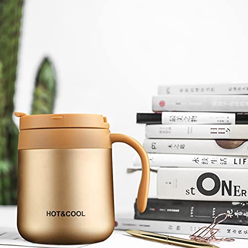 winnereco 350ml Stainless Steel Vacuum Flask Handle Lid Portable Water Cup (Gold)