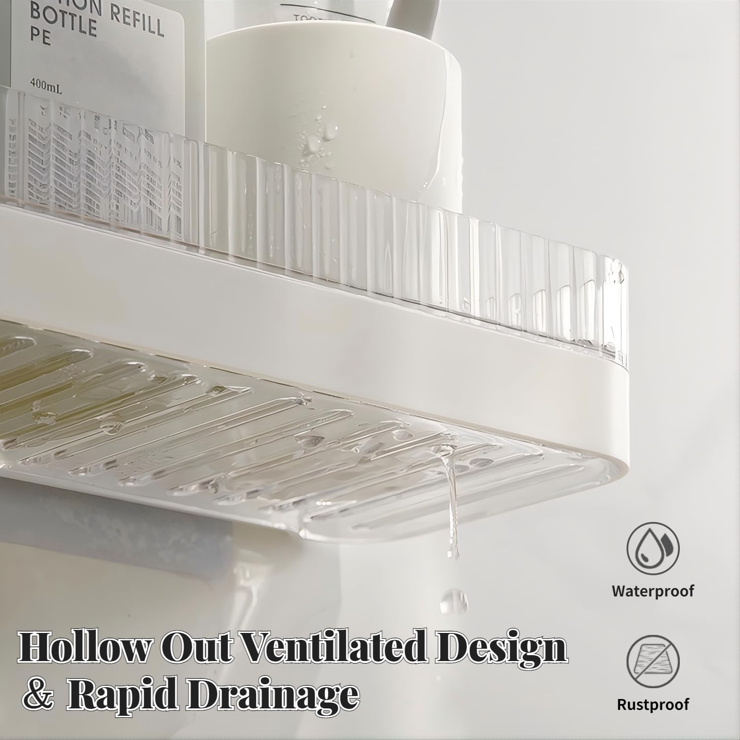 Sylfaen 2-Pack Shower Caddy, No Drilling Double Layer Shower Shelf, Wall Mounted Shower Shelves with Self Adhesive for Bathroom Kitchen