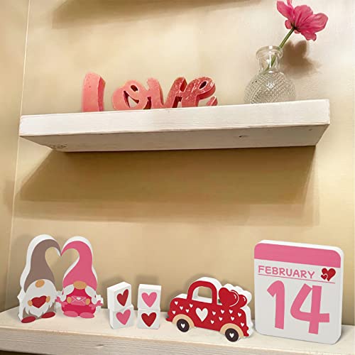 Valentines Day Decor-8PCS Valentines Day Decorations for The Home-Wooden Sign,Cute Gnome,Love Heart Blocks for Farmhouse Tiered Tray Decor and Table Decor