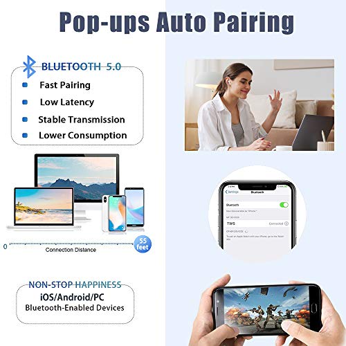 Wireless Earbuds, Bluetooth Earbuds IPX7 Waterproof Wireless Bluetooth with Microphone Charging Case 24H Playtime,Pop-ups Auto Pairing Hi-Fi Stereo Sound Headset for iPhone/Samsung/iOS/Android
