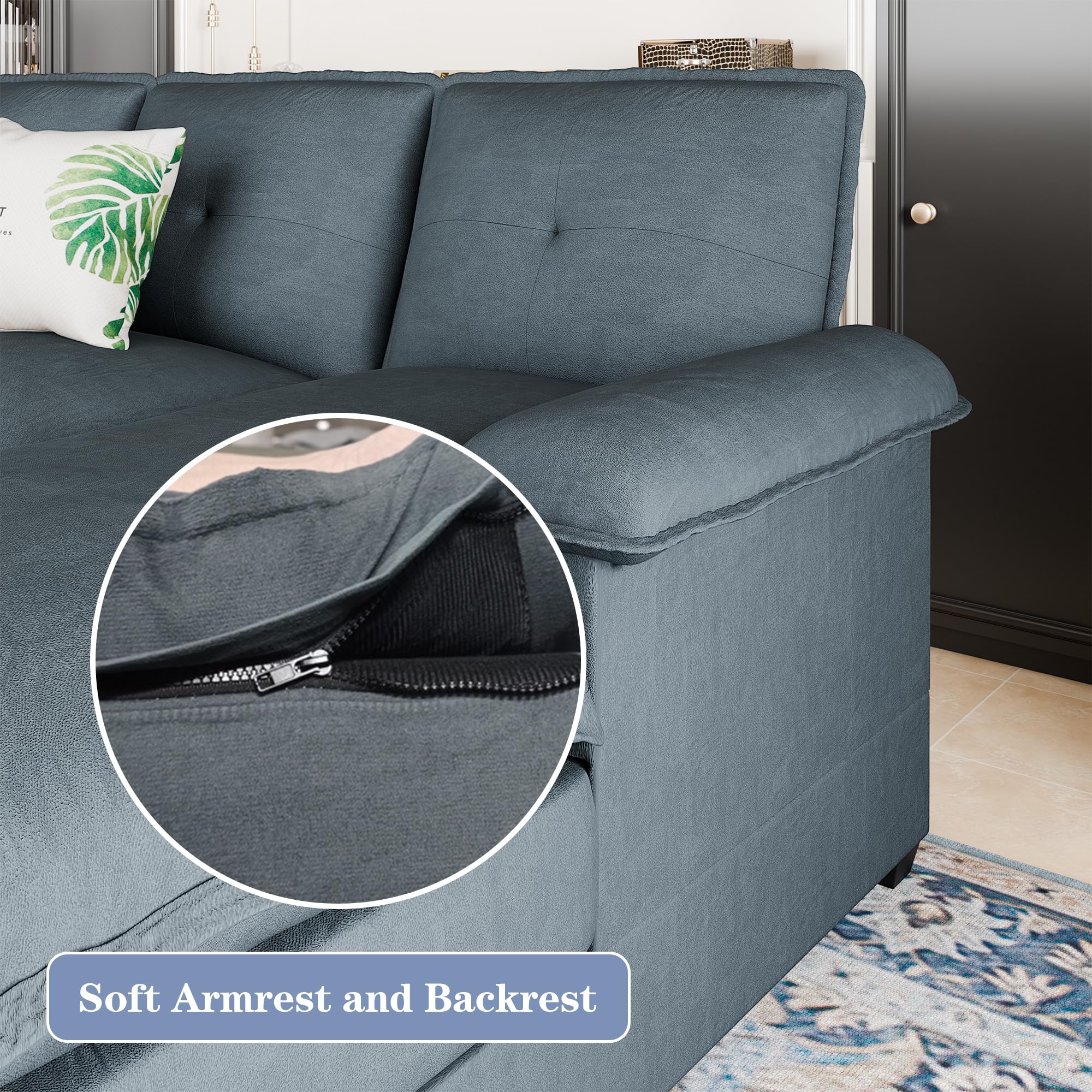Shintenchi 110" Modular Sectional Couches for Living Room, U-Shaped Sofa Couch with Double Chaise, 4 Seat Sofa Sets with Thick Cushion & Soft Backrest, Dark Grey