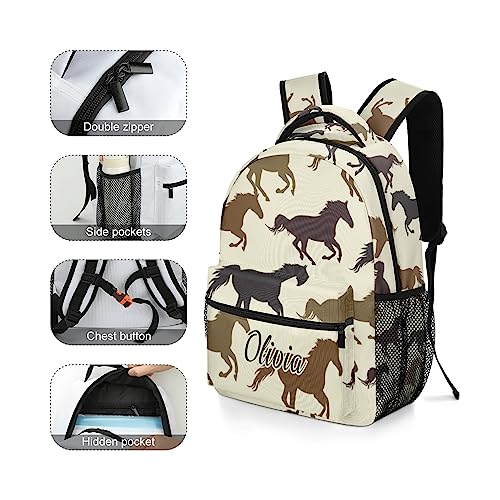 XIUCOO Animal Running Horse Backpack Personalized Name Waterproof Travel Bag for Boys Girls Gift