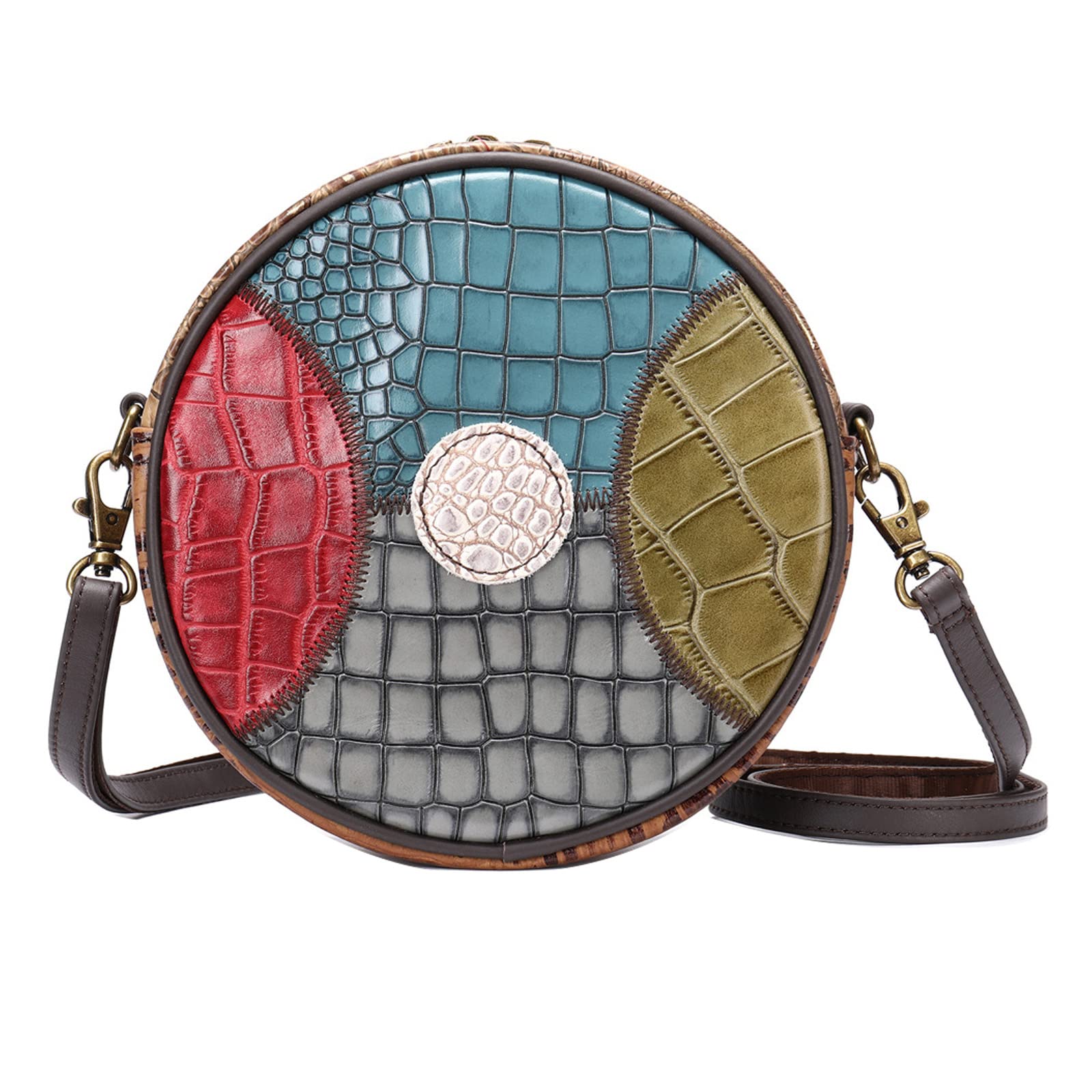 Nirkrizo Women Shoulder Bag Circle Small Handbag Crocodile Pattern Leather Crossbody Bag Purse (Round Bag 01)