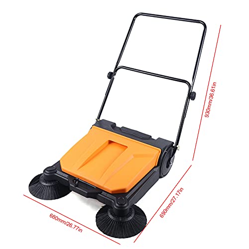 Xuthusman 26inch Industrial Outdoor Hand Push Sweeper Floor Pavement Street Sweeping Broom Tool Walk-Behind Sweeping Machine 15L(26inch)