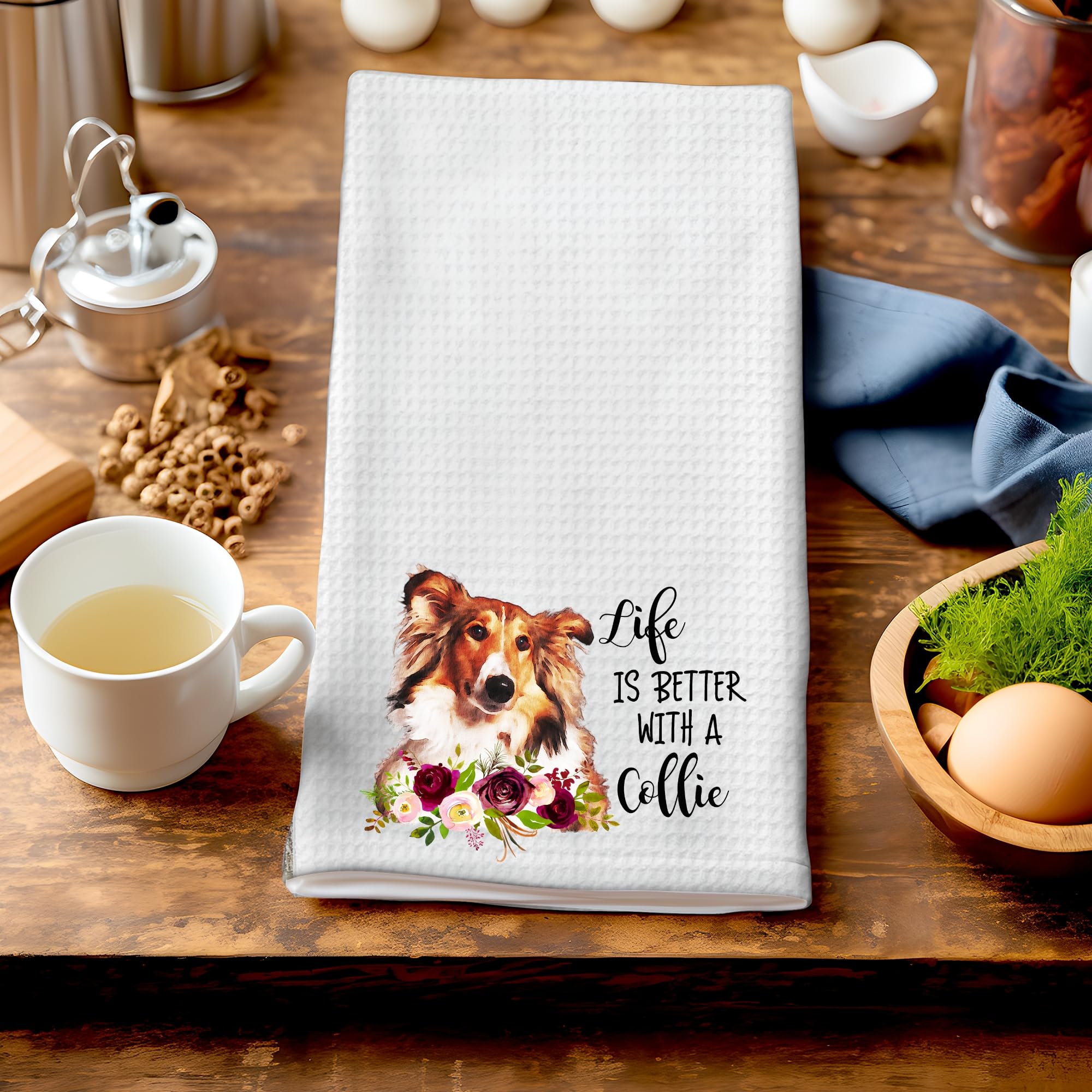 Life is Better with a Collie Waffle Microfiber Kitchen Tea Bar Towel Gift for Animal Dog Lover
