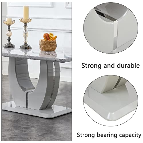 Modern Imitation Marble Dining Table for 4-8, Durable Traditional Marble Design Rectangle Kitchen Dining Table for Living Room, Dining Room,Home and Office Grey