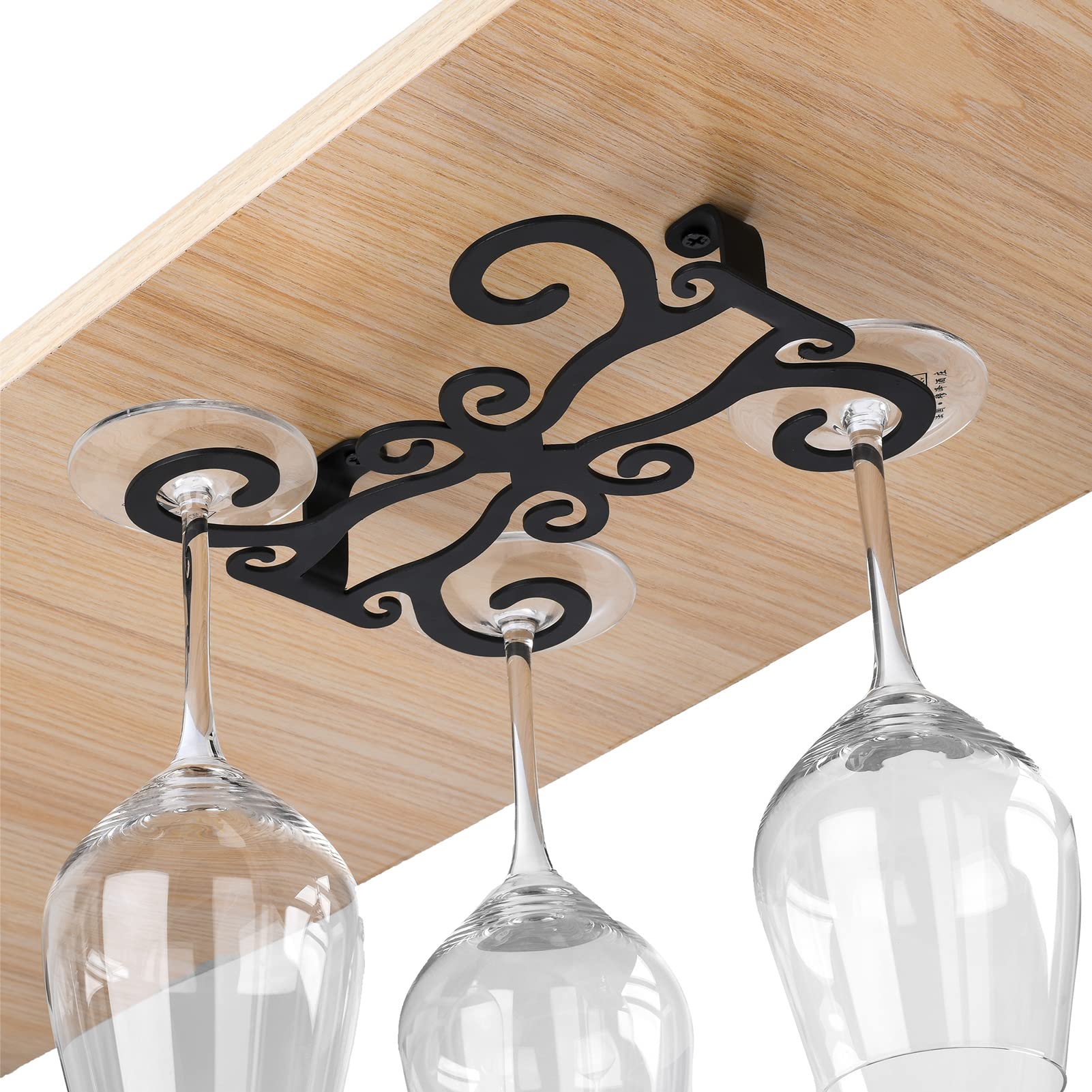 MANLUYEE SNKINE Hanging Wine Glass Rack - Butterfly Stemware Racks Under Cabinet Wine Glasses Holder Shelf Black Iron 7.87" Storage Hanger for Bar Kitchen (1 Packs)