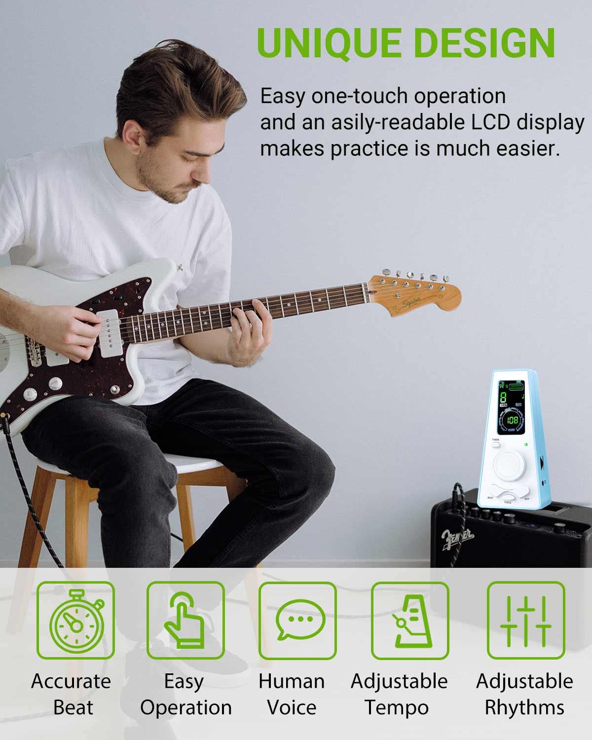 LMS Electronic Metronome Digital Metronome Universal Metronome for Piano Metronome for Guitar Violin Drum with Timer LCD Display Volume Control (Purple)