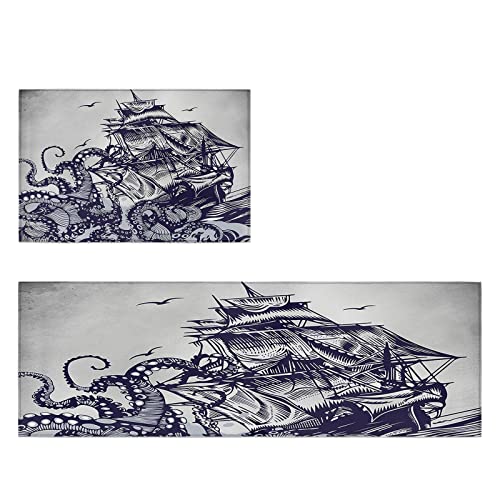 Kitchen Mats for Floor, Nautical Theme Octopus Sea Monster Kitchen Rugs, Kitchen Organization Anti-Fatigue Kitchen Mat, Kitchen Decor Runner Rug Room Decor Standing Desk Mats
