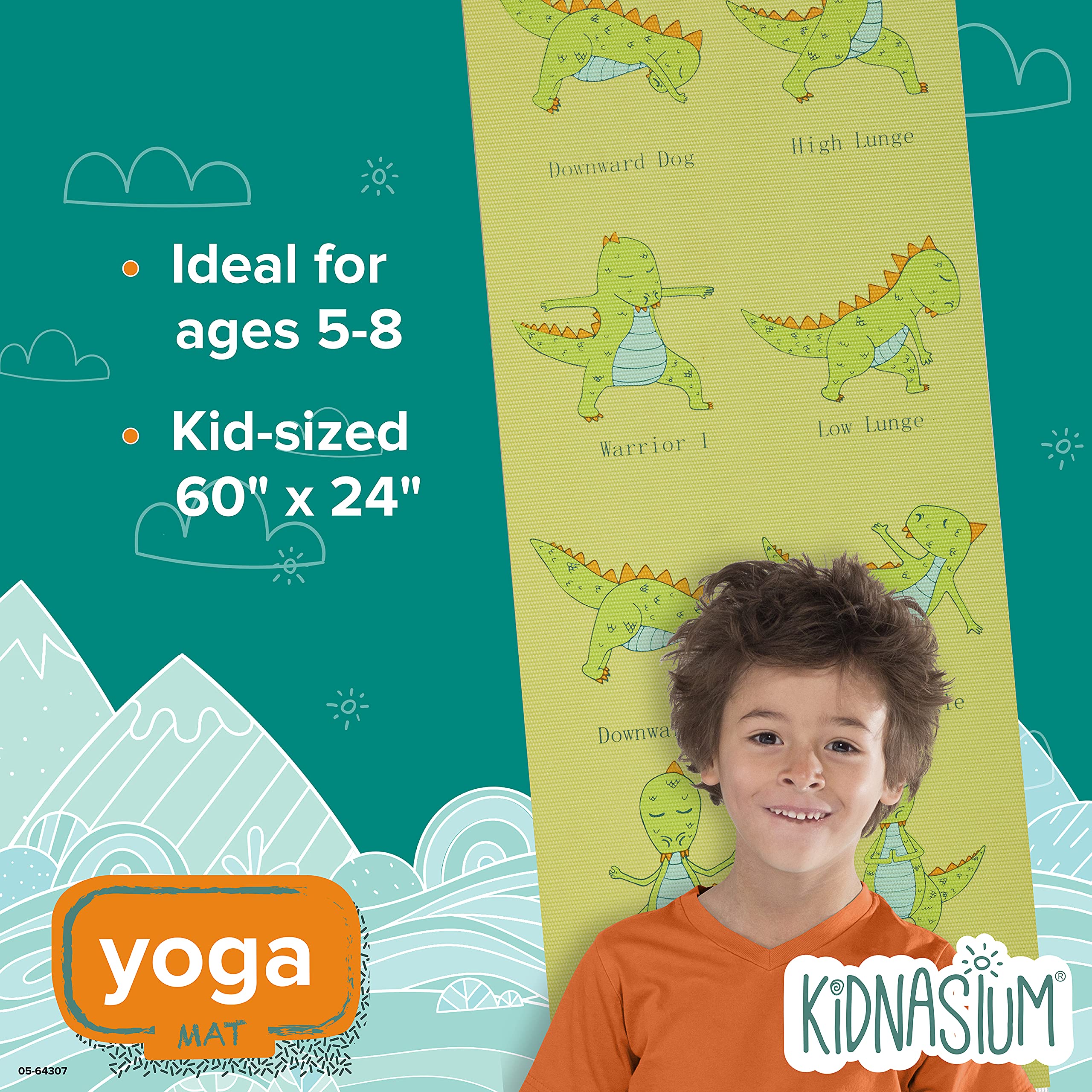Kidnasium Kids Yoga Mat - 60β x 24β, Oriented 3mm Thick, Fun Prints Exercise Mats, Ideal for Babies, Toddlers and Children - Non Toxic Latex Sensitive - Dino Poses