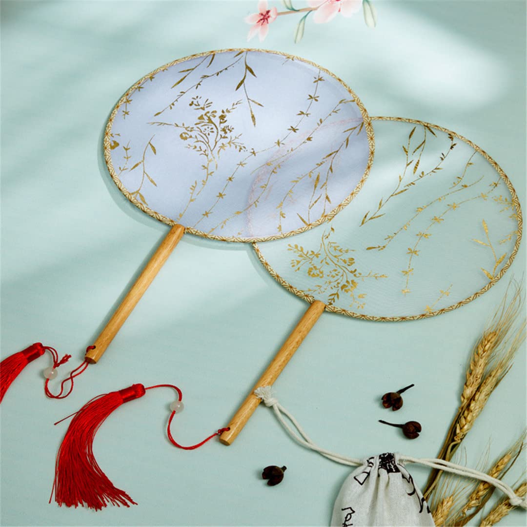 Lmtossey Hanfu Group Fan Dancing Round Fan Classical Chinese Fan Ancient Costume Dance Fan Photo Performance Decoration Fan