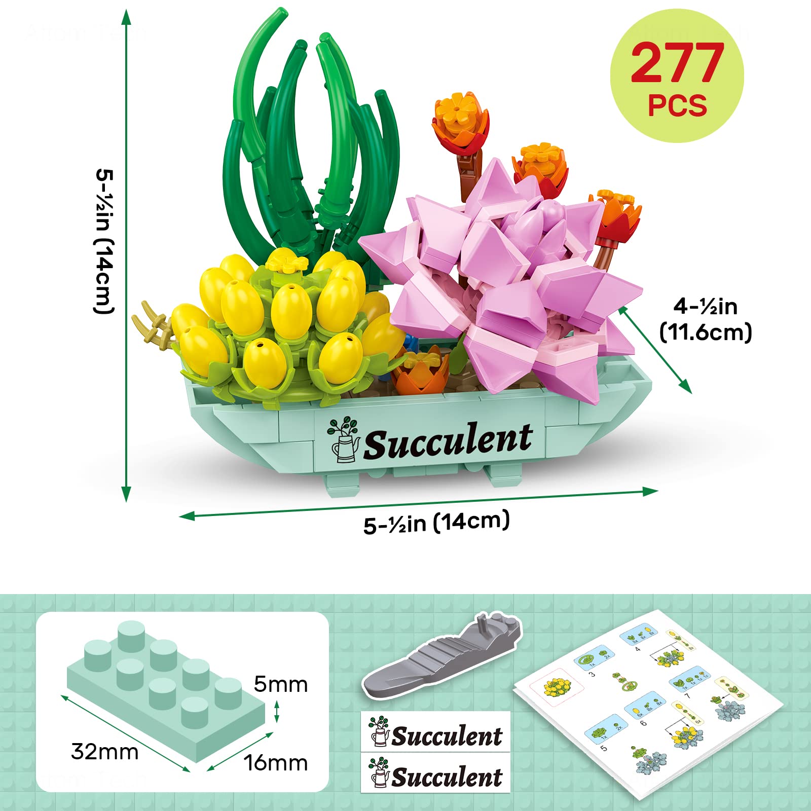 NiToy Bonsai Mini Succulent Building Block Toy 277PCS, Ideal Indoor Home Decor for Plant Lovers, for Kids and Adults