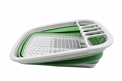 SAMMART 8L (2.11Gallons) Collapsible Plastic Dish Drainer - Foldable Drying Rack - Portable Dinnerware Organizer - Space Saving (Grey/Dark Sea Green, 1)
