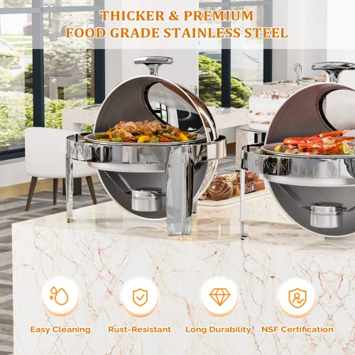 ROVSUN 3 Packs Roll Top Chafing Dish Buffet Set,6 Quart Round Stainless Steel Chafer for Catering,Buffet Servers and Warmers Set with Glass Window for Wedding, Parties, Banquet, Events,Graduation