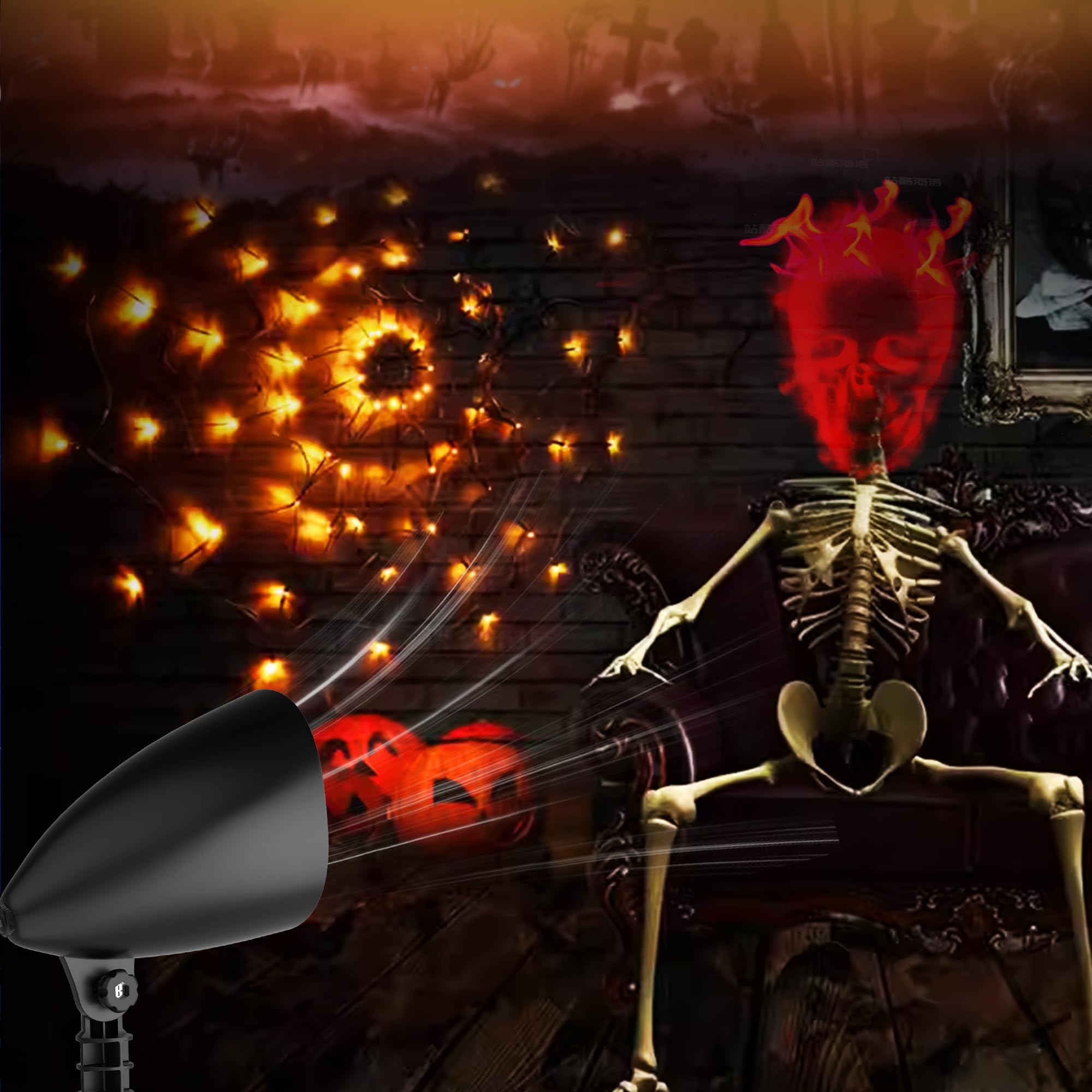 Halloween Projector Lights Outdoor GYLEFY Halloween Christmas Decorations Lights 3D Dynamic Skull Halloween Window Projector Waterproof Spooky Projector Lights Skeleton Scary Props Graveyard Indoor