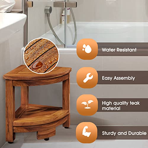 Rose Home Fashion 16.5" Teak Shower Bench, Teak Shower Stool, Corner Shower Bench, Corner Shower Stool, Teak Corner Shower Bench, Teak Shower Seat, Assembly Required