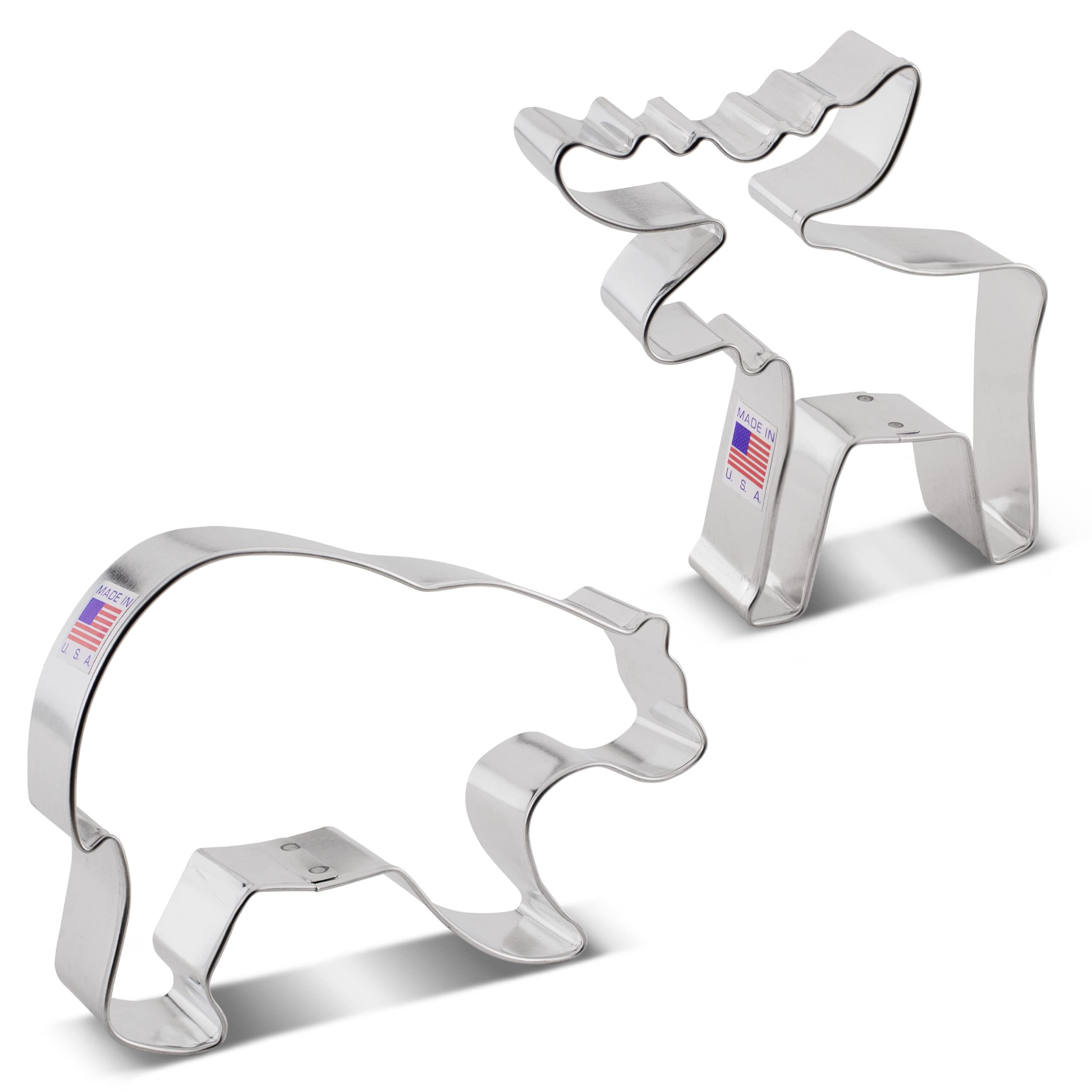 Mountain Wildlife Cookie 2-Pc Cutter Made in USA by Ann Clark, Grizzly Bear and Moose