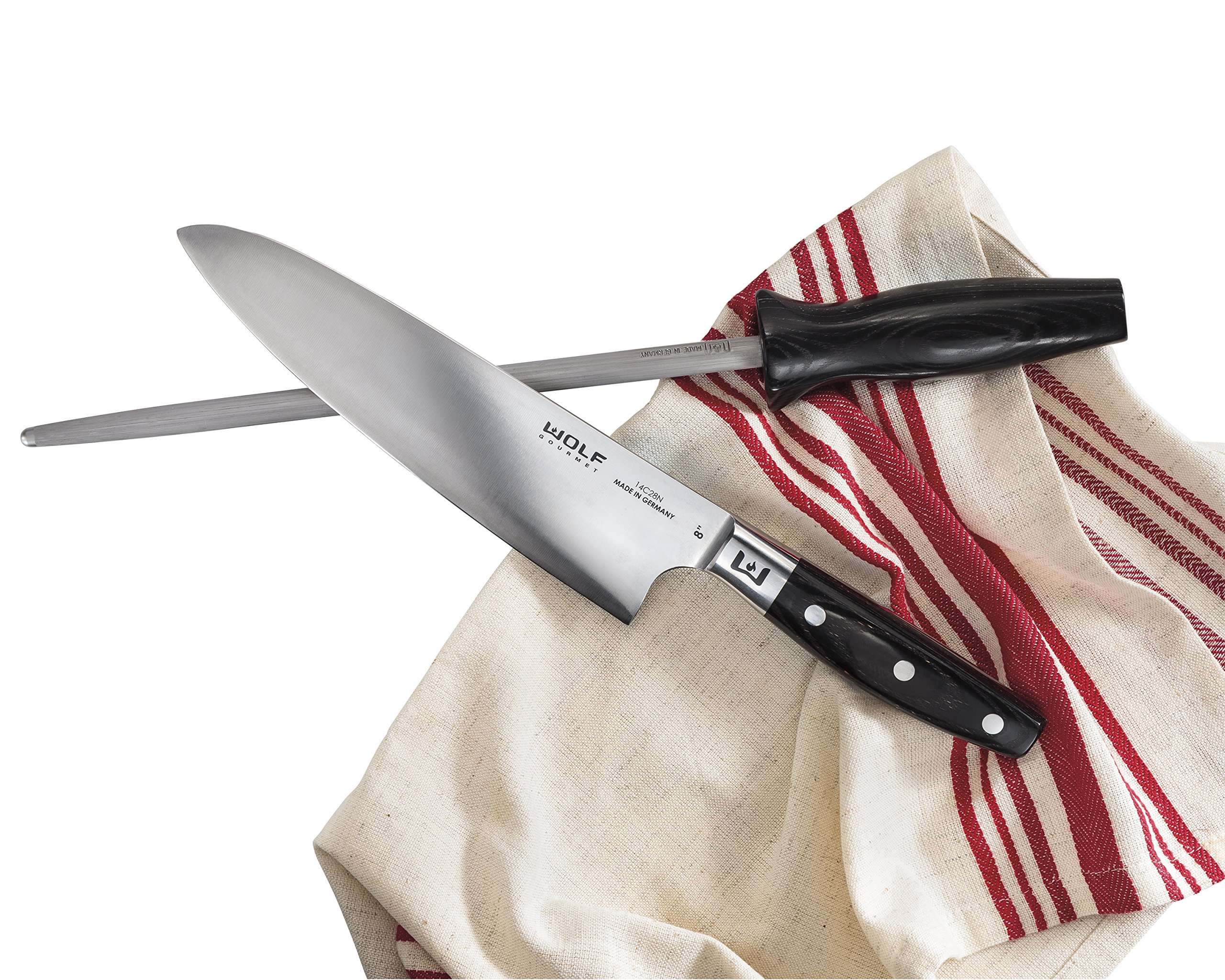 WOLF GOURMET 10" Honing Steel, Ergonomic for Comfort and Control, Forged High-Carbon Stainless Steel, 12.5 Degree Angle, Durable (WGCU190S)