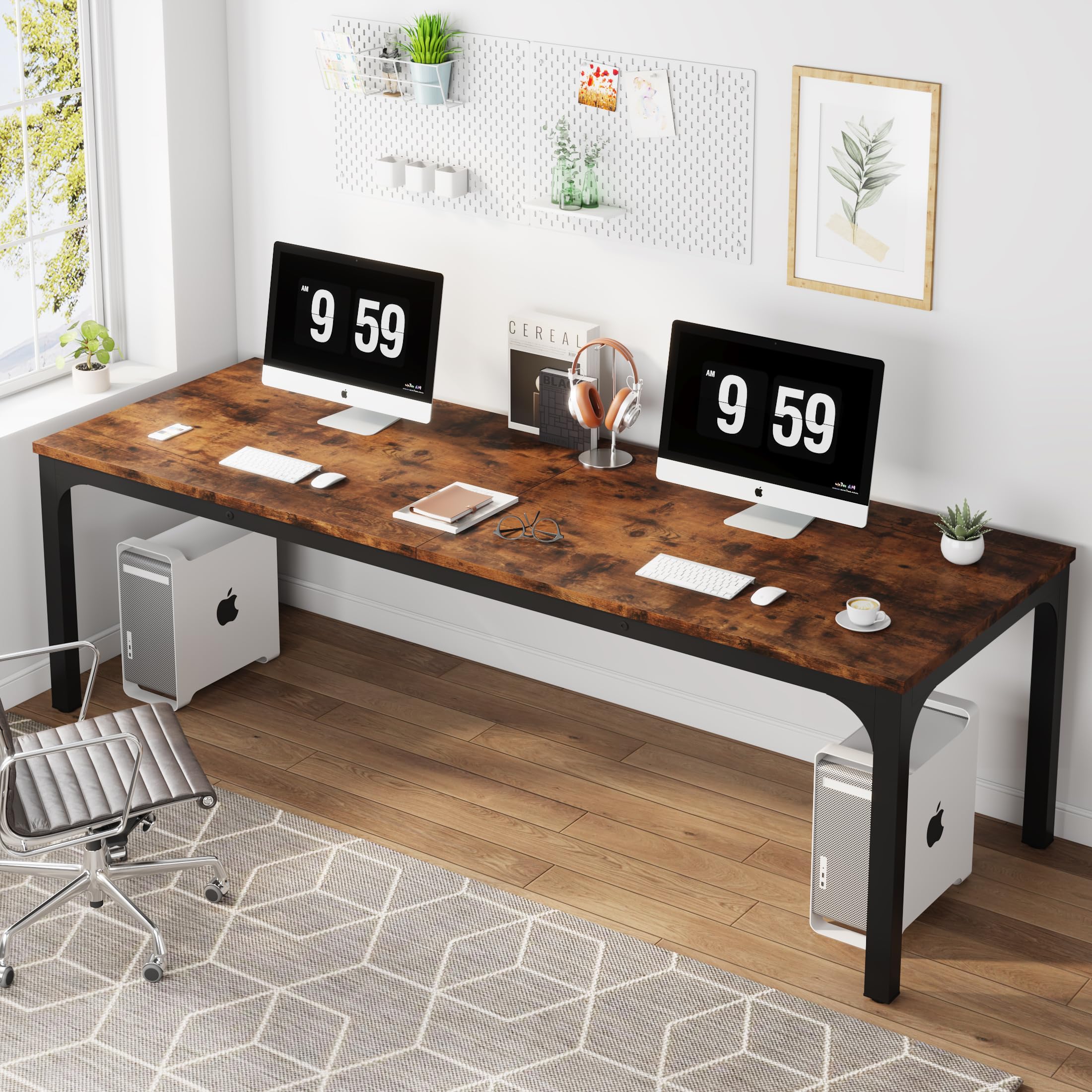 Vagaconl Computer Long Desk, 2 Person Desk, 78.7 inch Extra Long Desk,Work Table for Home Office,Gaming,Brown