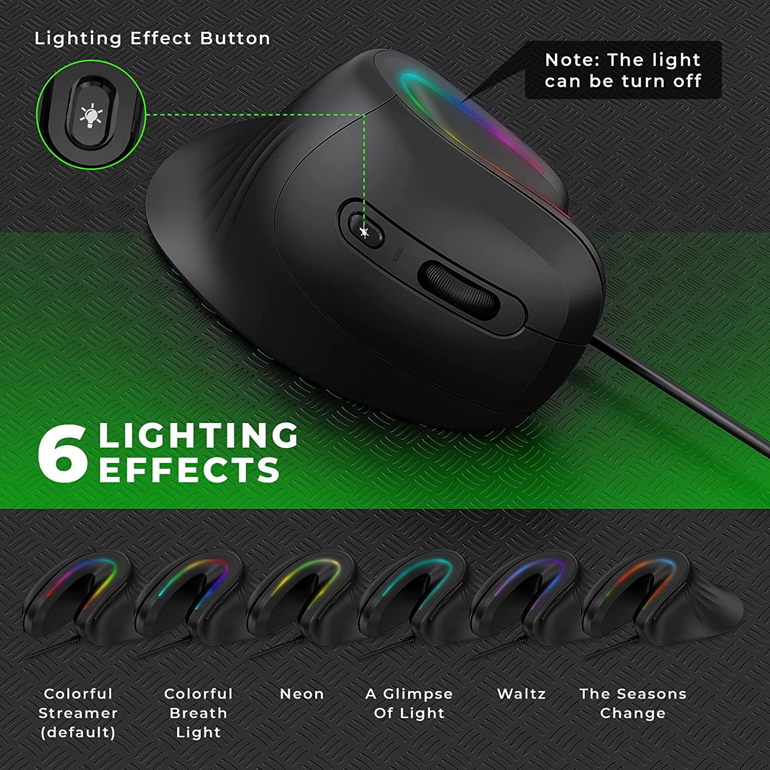 NIXIUKOL Ergonomic Vertical Mouse, RGB Wired Computer Mice with LED Backlit, 5 Buttons, 1600 DPI USB Corded Ergo Mouse for Windows Laptop PC Notebook - Black
