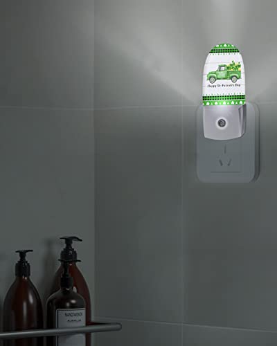 St. Patrick's Day Night Light, LED Plug in Night Light, Green Board Truck Lucky Clover Gold on Wood Night Lights with Dusk to Dawn Sensor Decorative Kids/Adults Nightlight for Bedroom Bathroom