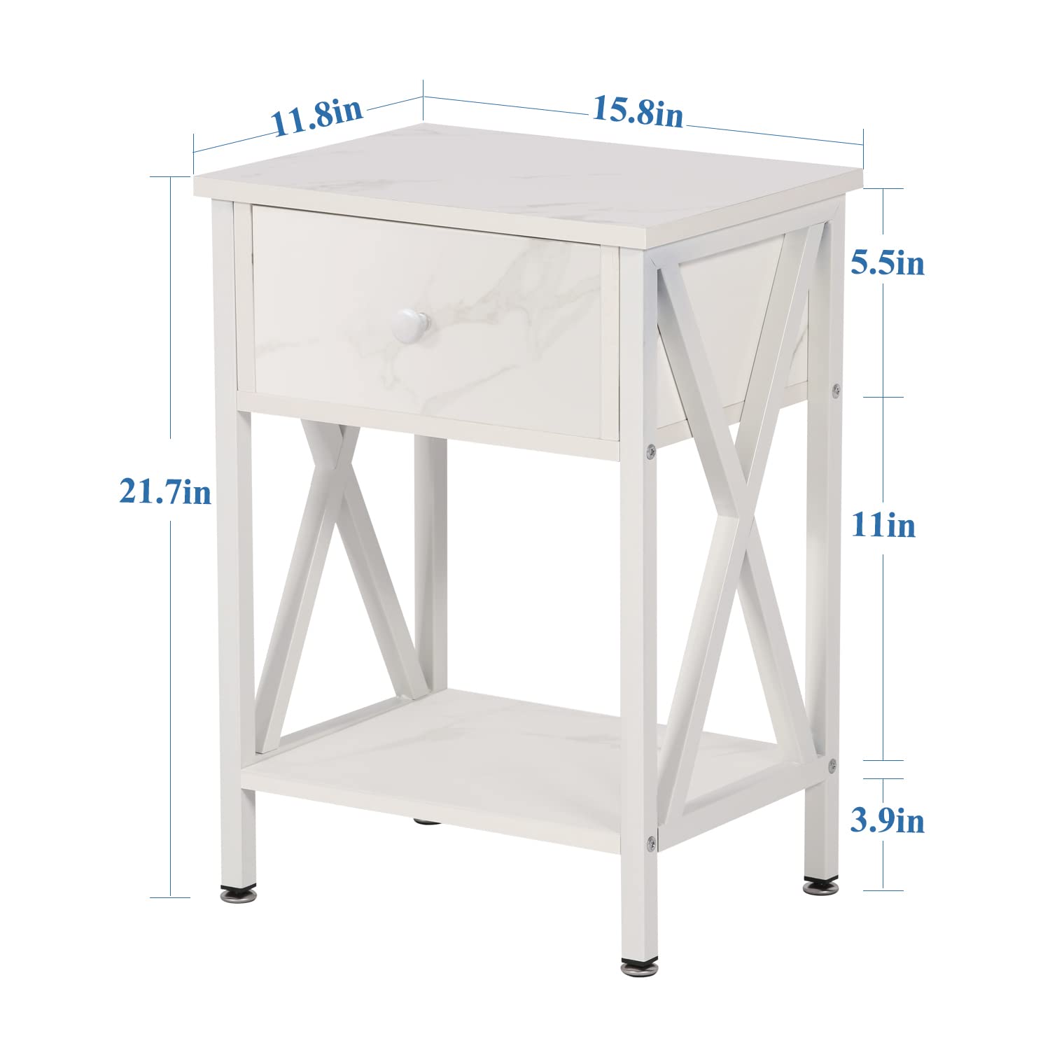 VECELO End Tables, Modern Nightstand with Drawer & Shelf, Night Stand for Bedroom Living Room,Industrial Metal Frame