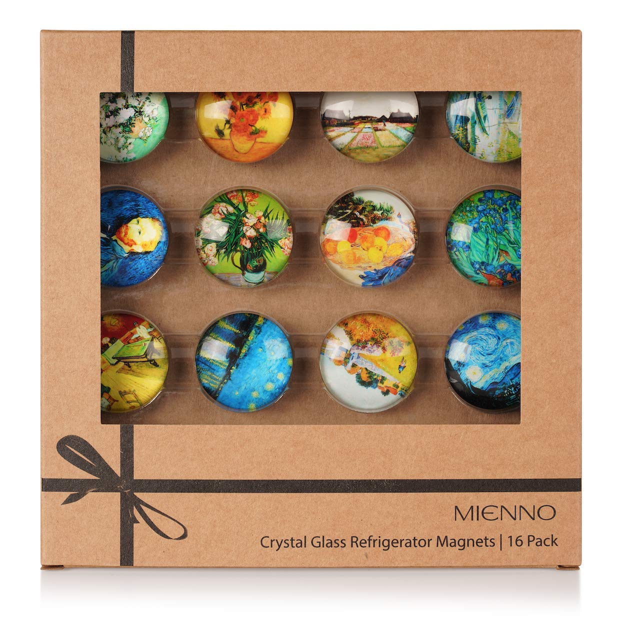 Mienno 16 Pack Van Gogh Refrigerator Magnets, Crystal Glass Magnets, Van Gogh Decorative Fridge Magnets, Homewarming Gift, Home Decoration Gift with Gift Packaging Box (Kraft Gift Box)