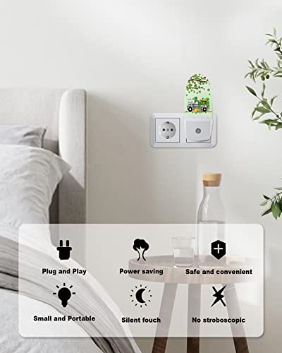 St. Patrick's Day Night Light, LED Plug in Night Light, Clover Tree Gnomes Gold Black White Checkered Truck Green Night Lights with Dusk to Dawn Sensor Kids/Adults Nightlight for Bedroom Bathroom