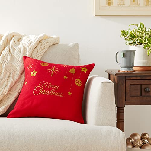 Violet Linen Seasonal Xmas Christmas Holiday Glories Pattern, Polyester Embroidered Jacquard, Ornaments, 18 Inch x 18 Inch, Square, Decorative Accent Throw Pillow