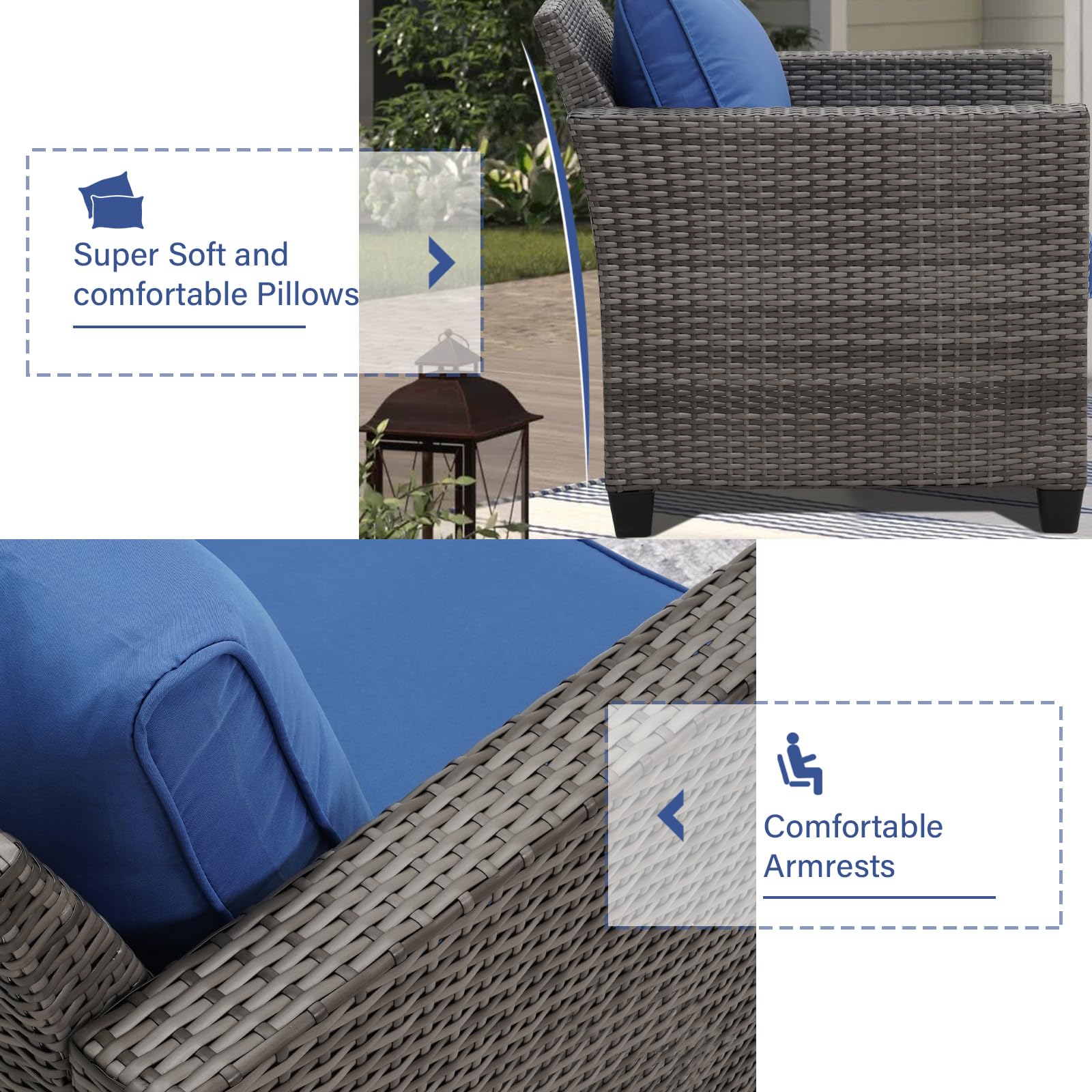 Wonlink Patio Furniture Set, All Weather Sectional Outdoor Furniture Conversation Sets, PE Rattan Wicker Sofa Set (Navy Blue, 6 Pieces)