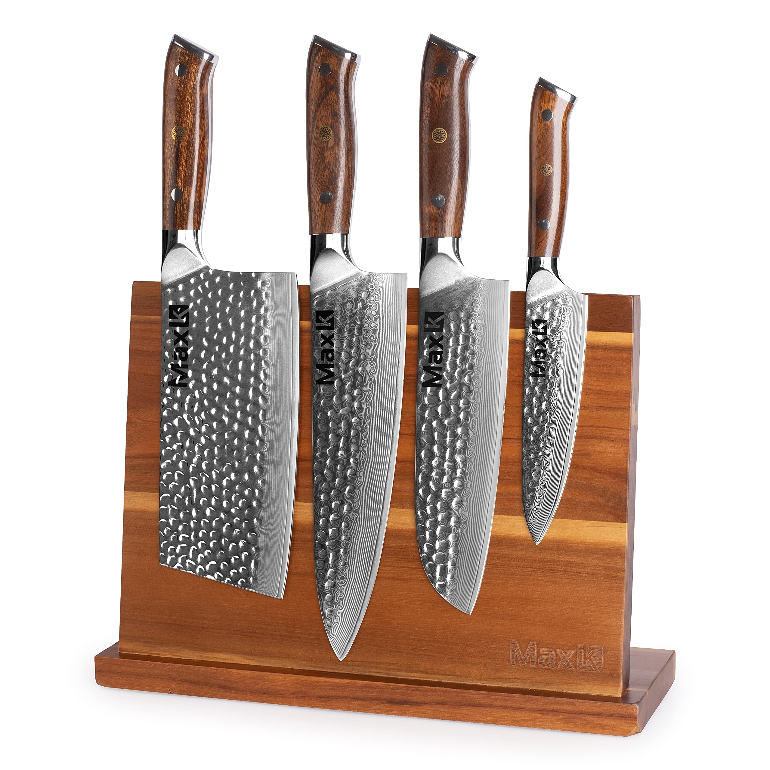 Max K Magnetic Knife Block Holder without Knives - Chef Knife Stand - Magnetic Knife Blocks - Acacia Wood with Solid Base, Anti-Slip, and Won't Tip Over - 10.8" x 3.9" x 8.3"