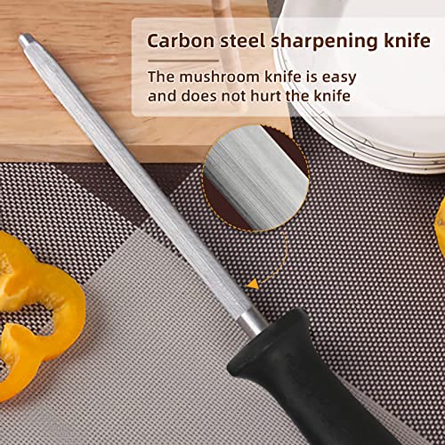 SIHUUU Carbon Steel Black Knife Sharpening Steel with Hanging Holes,10 Inch