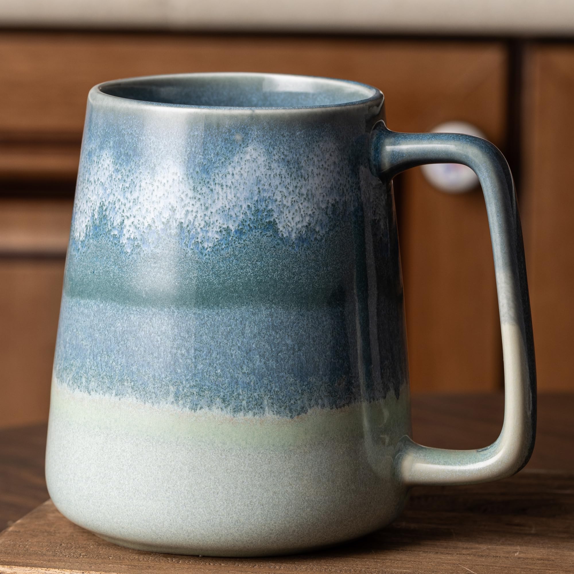 TaoTaojarvie Ceramic Coffee mugs, 24 oz, Extra Large Mugs, Big Tea and Coffee Cups, Large Handle, Pottery Mugs, Transmutation Glaze,Wide Bottom Coffee Mug, Microwave and Diahwasher Safe. (Light Green)