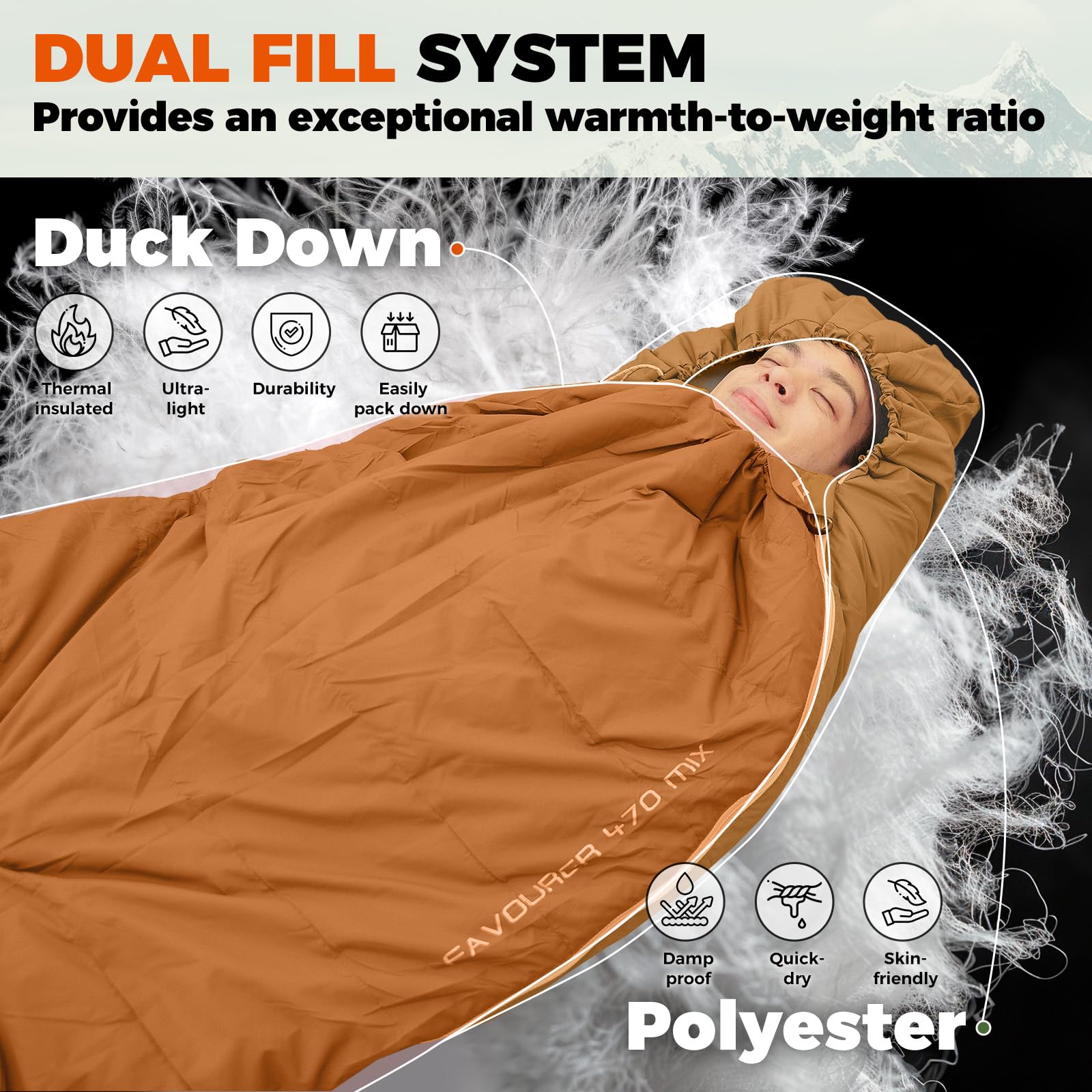 KingCamp Mummy Down Sleeping Bags for Adults Cold Weather Sleeping Bag, Ultralight Backpacking Sleeping Bag for Hiking or Camping with Durable Compression Bag