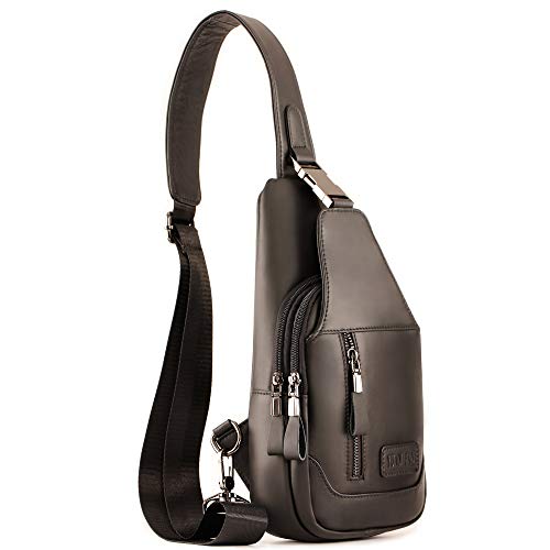 YUAN FAN Small Leather Sling Bag for Men,Travel Chest Crossbody Shoulder Outdoor Sports Backpack