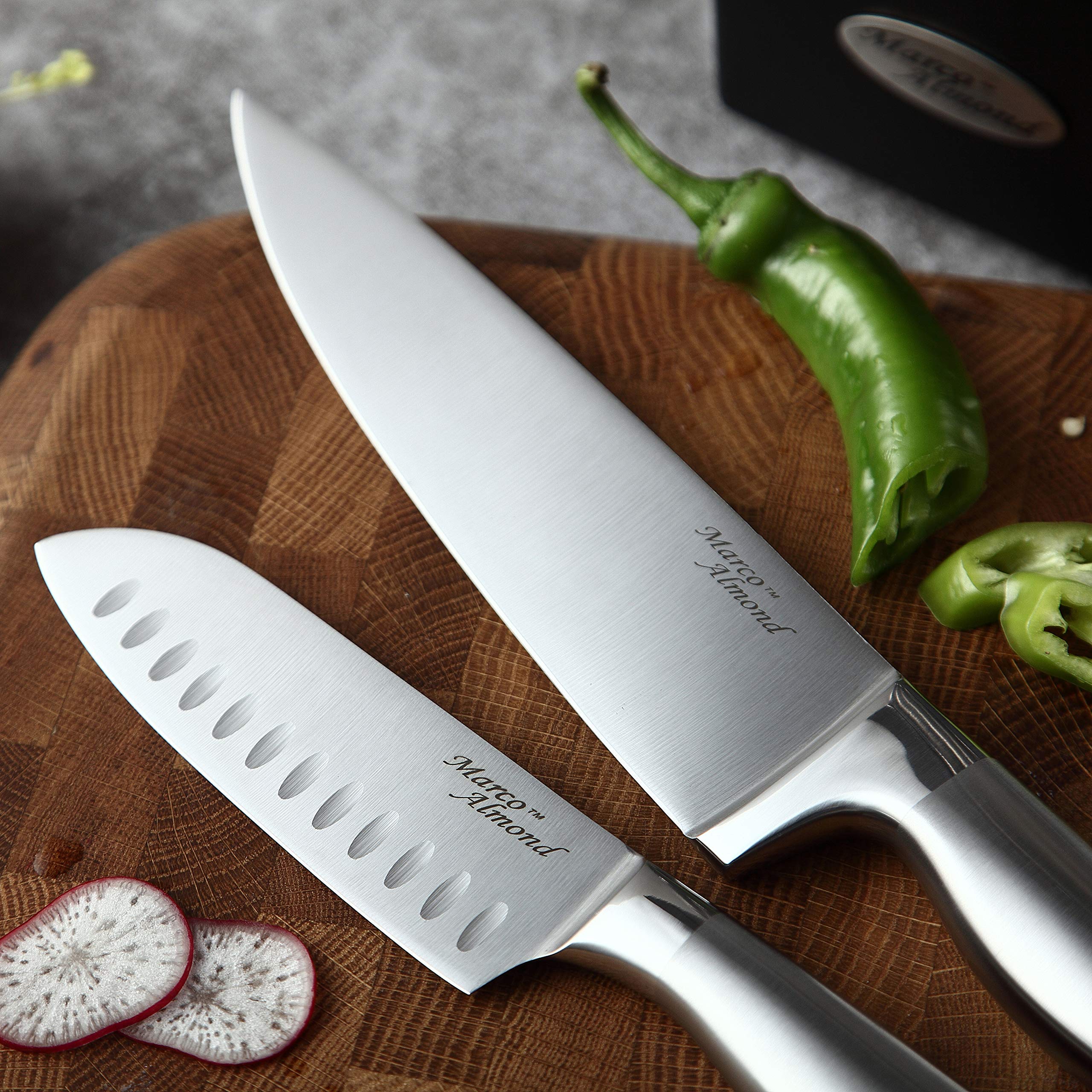 Marco Almond KYA28 Japanese High Carbon Stainless Steel Self Sharpening Knife Block Set + Marco Almond MA61 Cheese Graters Set of 4