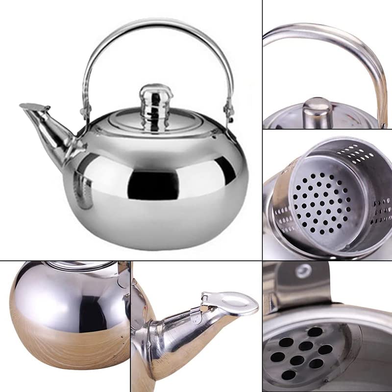 Stainless Steel Kettle Heat Resistant Handle Stovetop Kettle Camping Tea Coffee Pot with Insulated Handle Teapot with Filter Outdoor Hiking Gear Portable Teapot Lightweight Camping Cookware (1L)