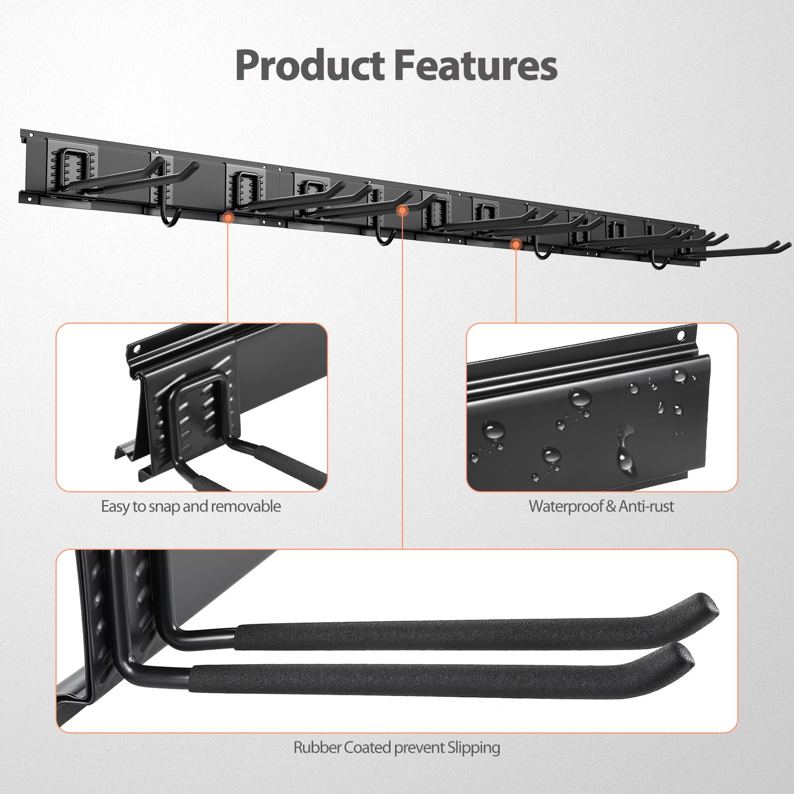 Waturis Garage Organizer Wall Mount, 64 Inch Garage Storage Organization, 20PCS Heavy Duty Garden Tool Organizer, Adjustable Tool Storage Rack Hooks, Yard Shed Tool Organizer, Hold Max 900 lbs
