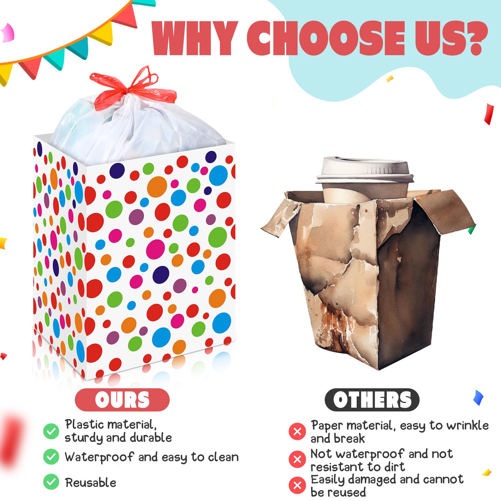 Sliner 6 Pack 13 Gallon Trash Cans Disposable Trash Cans for Parties Plastic Recycle Garbage Bins for Kitchen Summer Picnic Birthday Wedding Party Events,17.7" x 10.2" x 13.4"(Ghost Face)