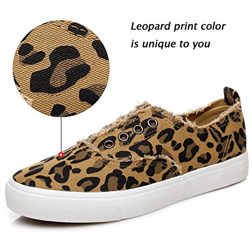 Women's Slip on Sneakers Walking Shoes Casual Girls Canvas Fashion Sneakers(Leopard,US7)