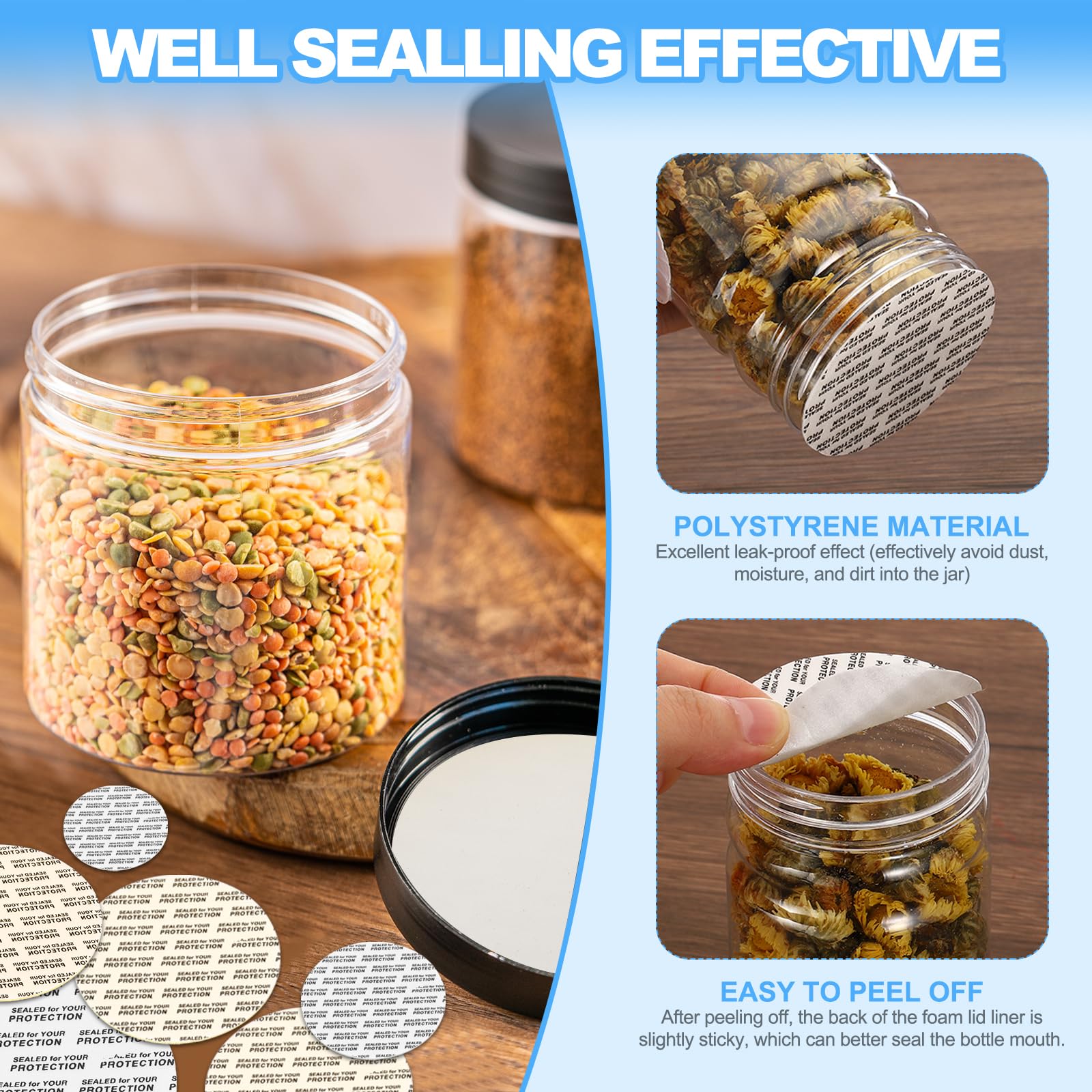 PATIKIL 38mm/1.5" Foam Lid Liner, 300Pack Adhesive PS Pressure Sensitive Seal Cap Liners Resistant Tamper for Plastic Glass Jar Bottle Cap Seals