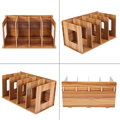 Yuecoom Wooden DIY Desktop Bookshelf, Portable Mini Books Rack, Sturdy and Durable for Storage Magazine Holder Students Kids Adult (Cherry Wood)