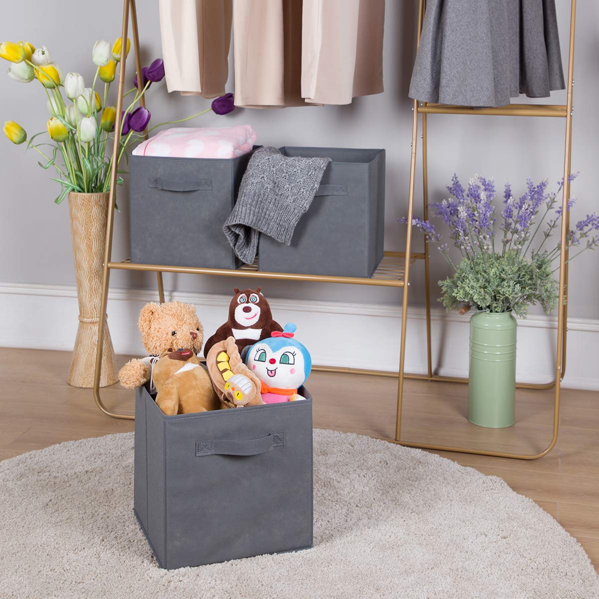 MAX Houser Storage Bins Cubes Baskets Containers with Dual Handles for Home Closet Bedroom Drawers Organizers,Foldable,10.5x10.5x11 Inches,Set of 6