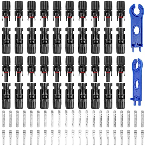 PRECIHW 40PCS Solar Panel Connectors, Male/Female Multi-Contact 4 Solar Connectors, IP67 1000V 30A Waterproof Solar Panel Cable Connectors (20 Pairs Solar Connectors with 2 Pack Wrench)