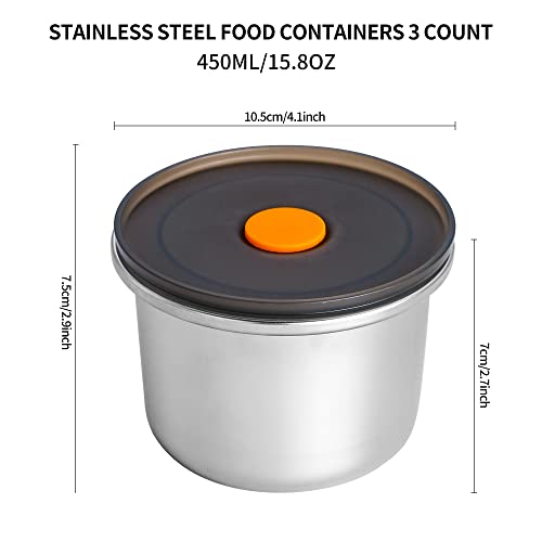 Stainless Steel Metal Food Storage Containers with Lids 440 * 3 Food Preservation Lunch Box Containers Leak-proof Light Easy Set with Air Vent Snack Boxes for People, Kitchen Storageā¦