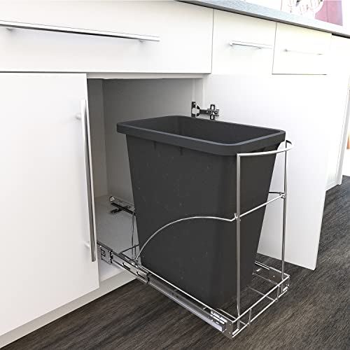 Tanamu Pull Out Trash Can Under Cabinet, 10 Gallon Pull-Out Under Mount Kitchen Waste Container Trash Cans, under sink trash can, Ball-Bearing Slider, Door Mounting Kit, Silver(Trash Can Not Included)