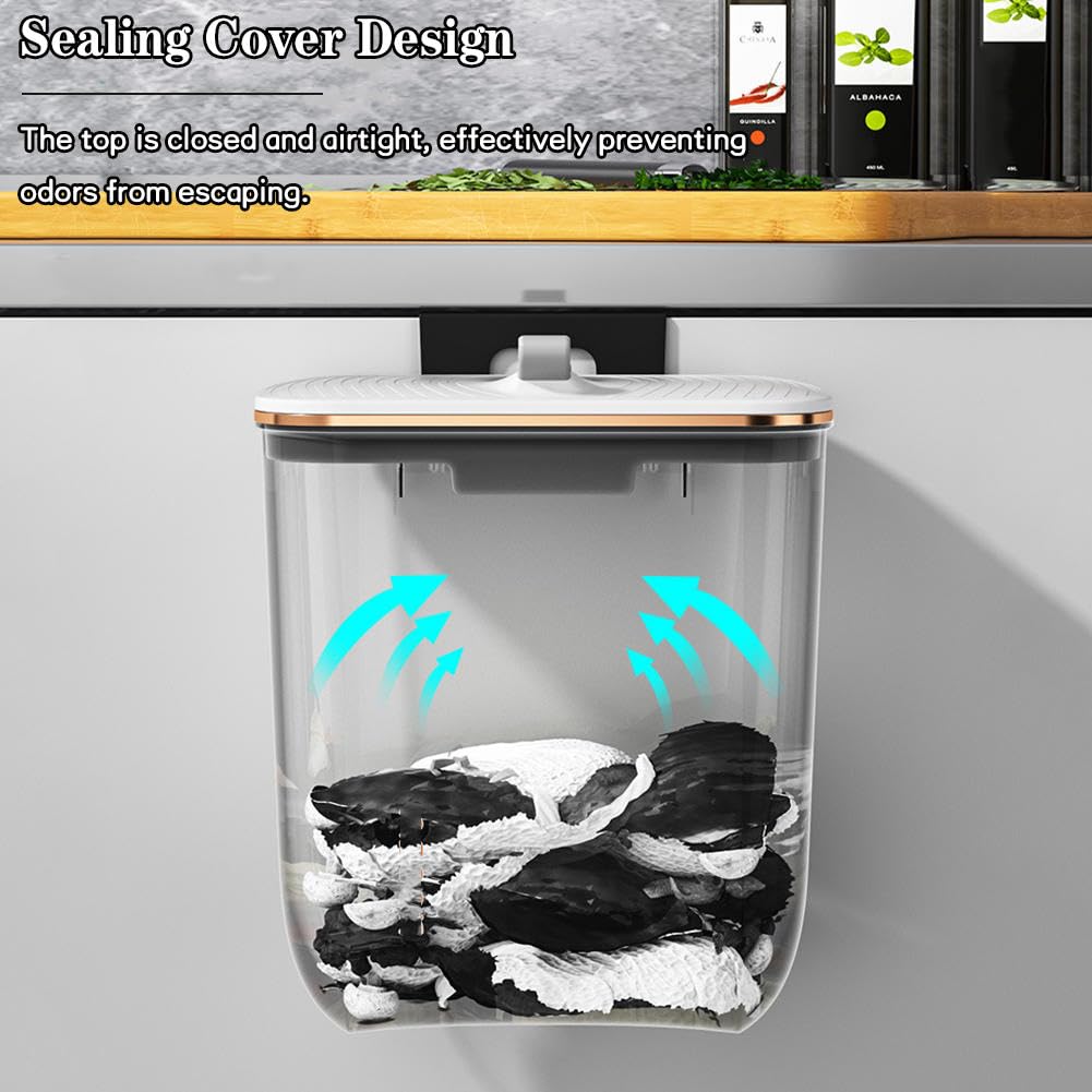 VINGAA Kitchen Trash Can,Compost Trash Can,Hanging Trash Can for Kitchen Cabinet Door,Plastic Hanging Trash Can with Lid,Large Capacity Wall Mounted Trash Can,for Counter Top or Under Sink