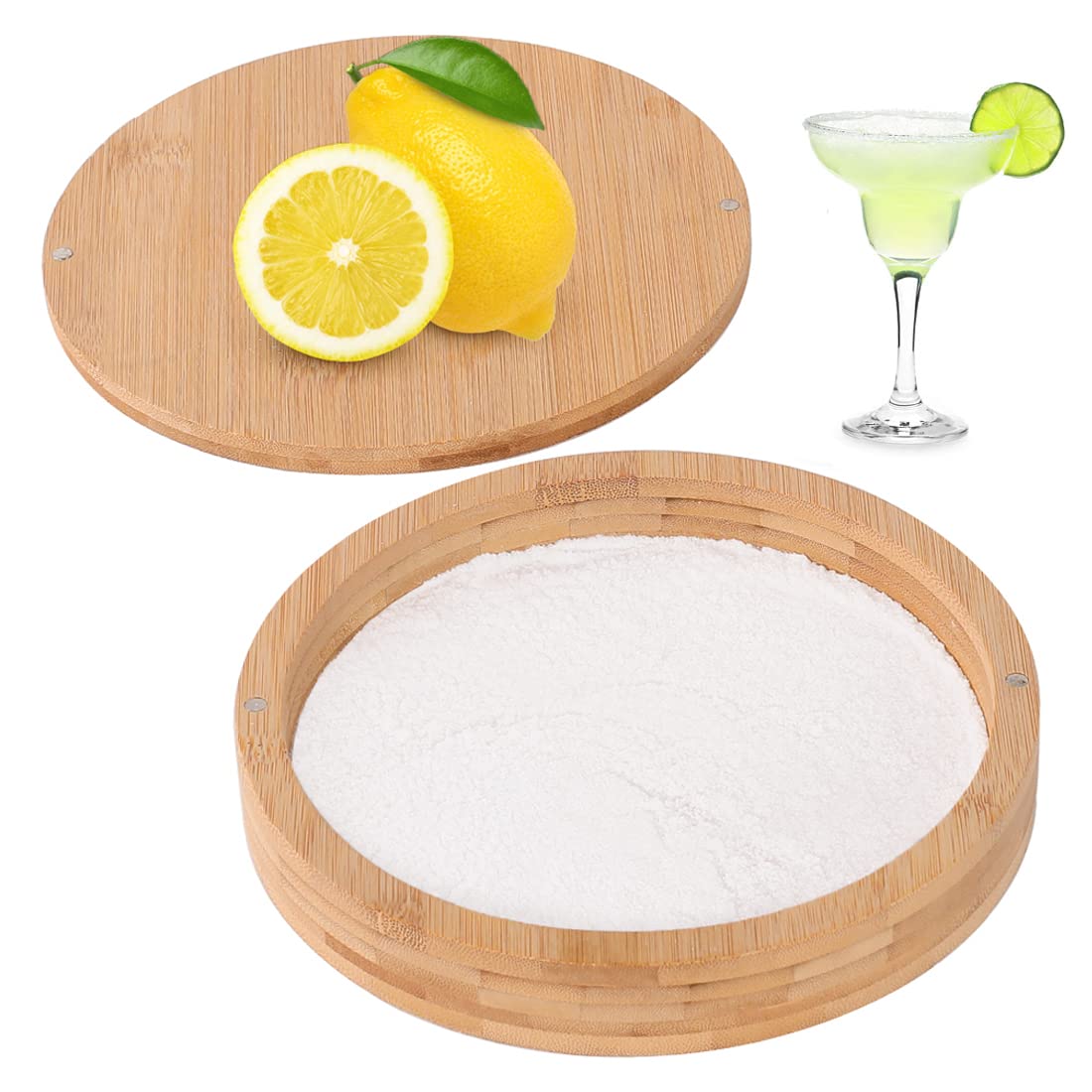 Margarita Salt Rimmer Set with Lid - Bamboo Salt Rimmer for Cocktails - Bar Party Glass Rimmering for Drinks, Cocktail Sugar Rimmer, Margarita Salt Container for Bar Salt and Sugar Rimmer Spice Box